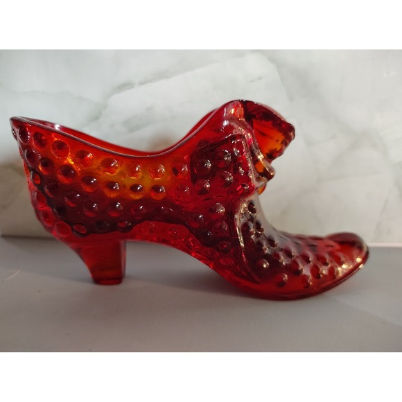 Art | Hobnail Red Glass Slipper Shoe Figurine Display Fairy Tale Decor ...